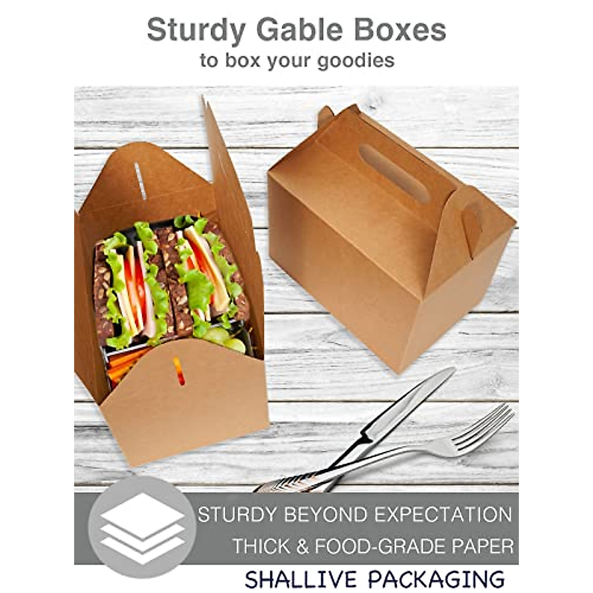 Shallive 15 Pcs Large Treat Boxes 9x6x6 Inch Brown Gable Gift Boxes with Handle Kraft Lunch Boxes Recycled Paper Gift Bags Take Out Cookie Boxes Welcome Boxes Candy Bags For Wedding Baby Shower Birthday Party Supplies