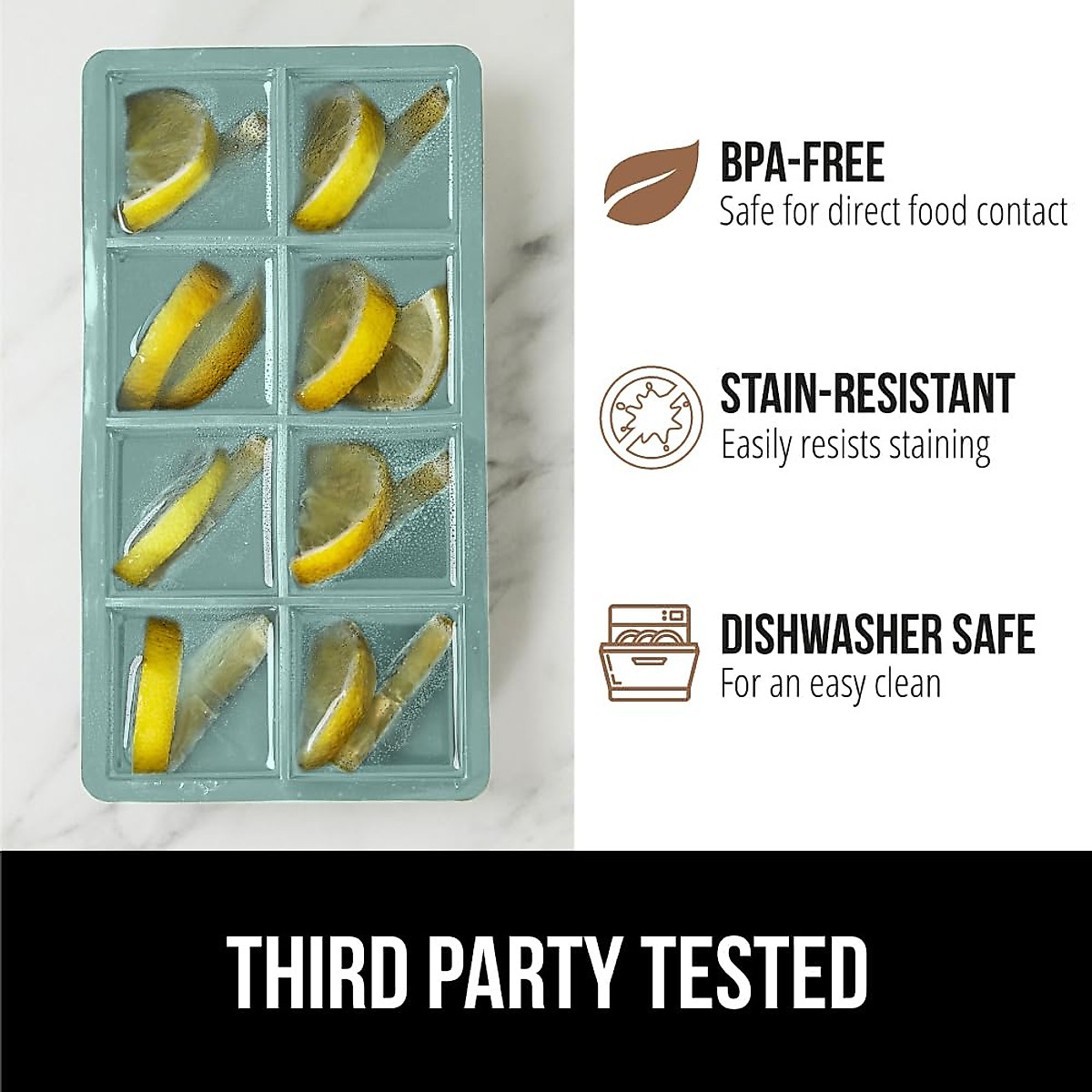 Gorilla Grip Large Silicone Ice Cube Mold with Stackable Lid, 1 Tray, Easy Release Freezer Mold, 8 Giant Square Cubes, Slow Melt for Whiskey Drinks Iced Coffee, Cocktail Bar Kitchen Essentials, Mint