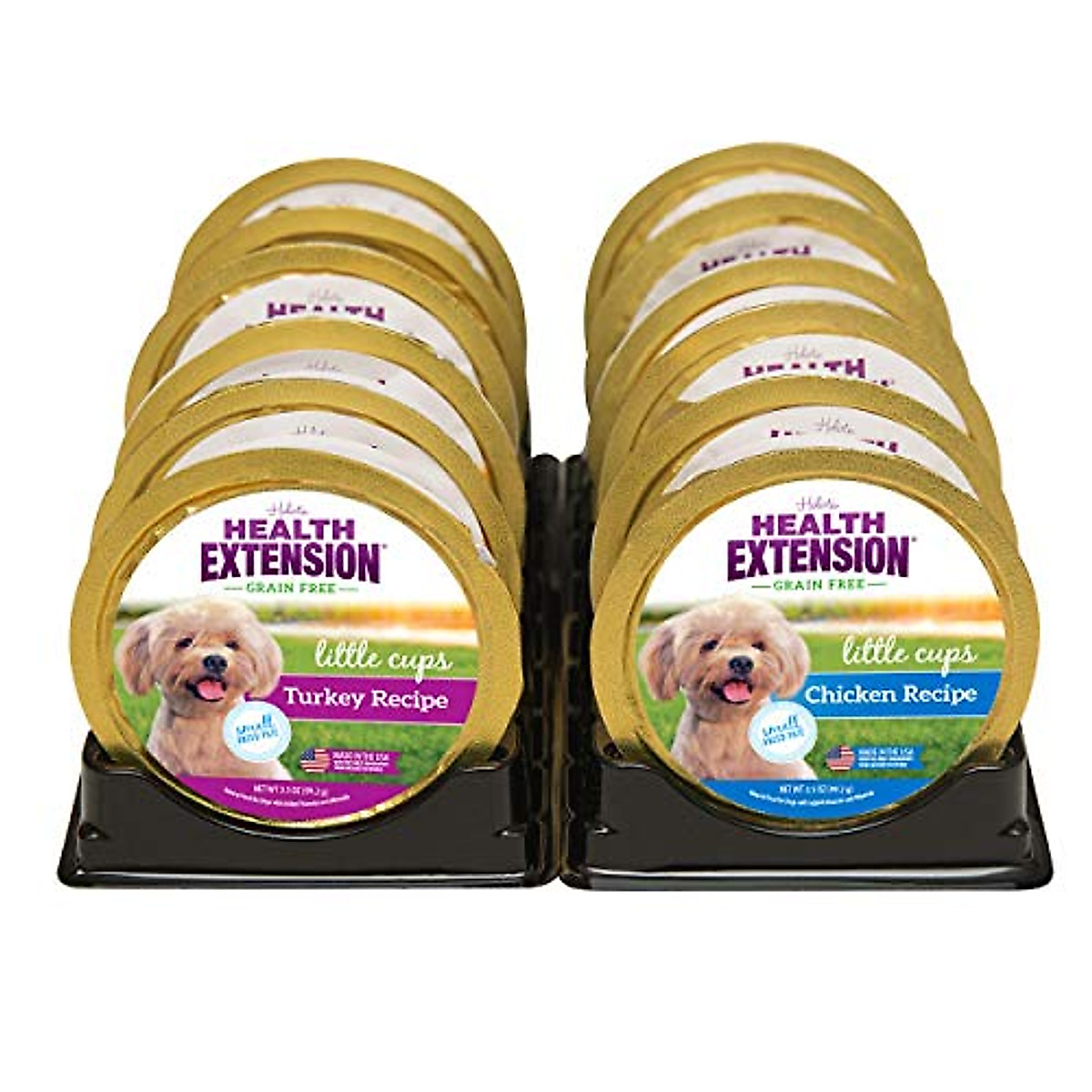 Health Extension Wet Dog Food, Grain-Free, Natural Food Cups for Small Breed Dogs with Added Vitamins, Include 6 Chicken Recipe Cups & 6 Turkey Recipe Cups, Each Cup Weight (3.5 Oz / 99.2 g)