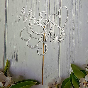 Mr and Mrs Cake Topper, Bride and Groom Sign Wedding, Engagement Cake Toppers Decorations, Double-faced Silver Glitter