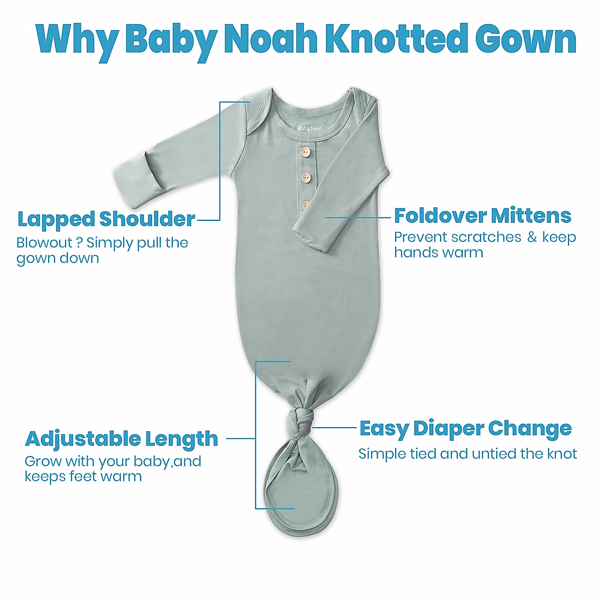 Newborn Baby Knotted Gown, Super Soft Silky Infant Sleeper, Baby Girl Sleep Gown with Mittens, Bow, Clip and Hat Set