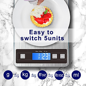 hito Food Scale, 22lb Digital Kitchen Scale Weight Grams and oz, Waterproof，for Weight Loss, Cooking and Baking, 1g/0.1oz Precise Graduation, Ash Silver