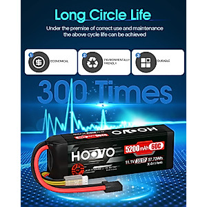 HOOVO 11.1V 3S LiPo Battery 5200mAh 60C with Tr Plug for RC Car RC Truck Airplane Helicopter Boat Car Racing RC Hobby, 2 Packs