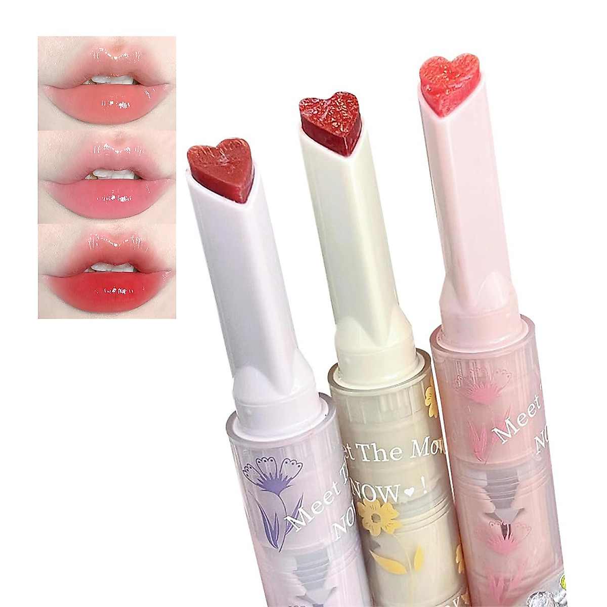 3Pcs Jelly Lipstick, Tinted Lip Gloss Heart Shape Lip Balm, jelly lipstick Moisturizing Lip Glaze, Long Lasting Nourishing Lip Glow Balm,Non-sticky,Vivid Color Glossy cute lip gloss,Lipstick for Girls and Women(1#+2#+3#)