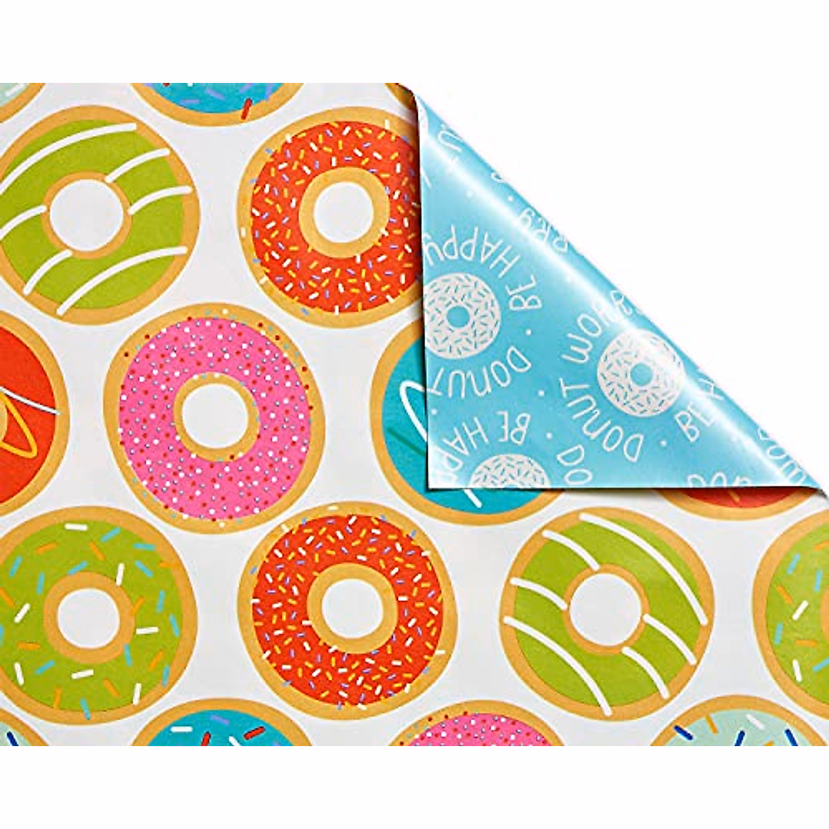 American Greetings Reversible All Occasion and Birthday Wrapping Paper, Punny Food (3 Rolls, 120 sq. ft.)