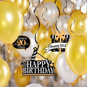 AERZETIX Happy 20th Birthday Decorations Set,12Pcs 20th Birthday Gold Glitter Swirls Streamers,Happy 20th Birthday Bunting Banner,Cheers to Twenty Years Old Bday Party Decorations.[Pre-Strung]