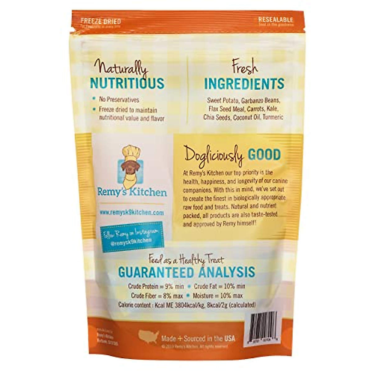 Remy’s Kitchen Sweet Potato Turmeric Freeze Dried Dog Treats USA Sourced and Small Batch Made - Human-Grade, All Natural Superfood Dog Snacks Without Artificial Preservatives, Grain Free - 3.5 oz
