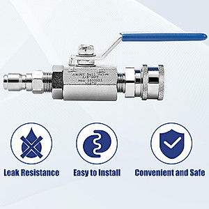 JOEJET High Pressure Washer Ball Valve Kit, 3/8" Quick Connect Ball Valve for Power Washer Hose, 5000 PSI
