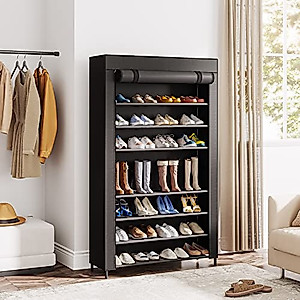 10 Tier Shoes Rack with Cover, Shoes Racks Organizer for Closet, Black Vertical Shoe Shelf for Entryway,50 Pair Large Shoe Stand, Non-Woven Shoe Storage Cabinet
