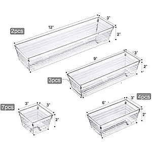 NC 16Pcs Clear Drawer Organizer Plastic Desk Drawer Organizer Tray for Makeup, Kitchen Utensils, Jewelries, and Gadgets