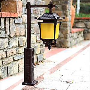 ZZYJYALG Coffee Gold Yellow Glass Lampshade E27 Antique Street Lamp IP55 Waterproof Garden Pole Post Lantern Light Landscape Home Patio Path Lighting Pillar Floor Lamp