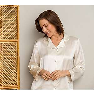 Fishers Finery Women's 100% Pure Mulberry Silk Long Pajama Set with Gift Box - Luxury Loungewear (Pink, M)