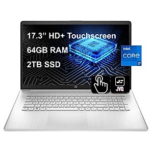 hp Newest Pavilion Laptop, 17.3" HD+ Touchscreen (1600 x 900), 12th Gen Intel Core i7-1255U 10 Core Processor, 64GB RAM, 2TB SSD, Backlit Keyboard, Numeric Keypad, Windows 11 Home, Silver