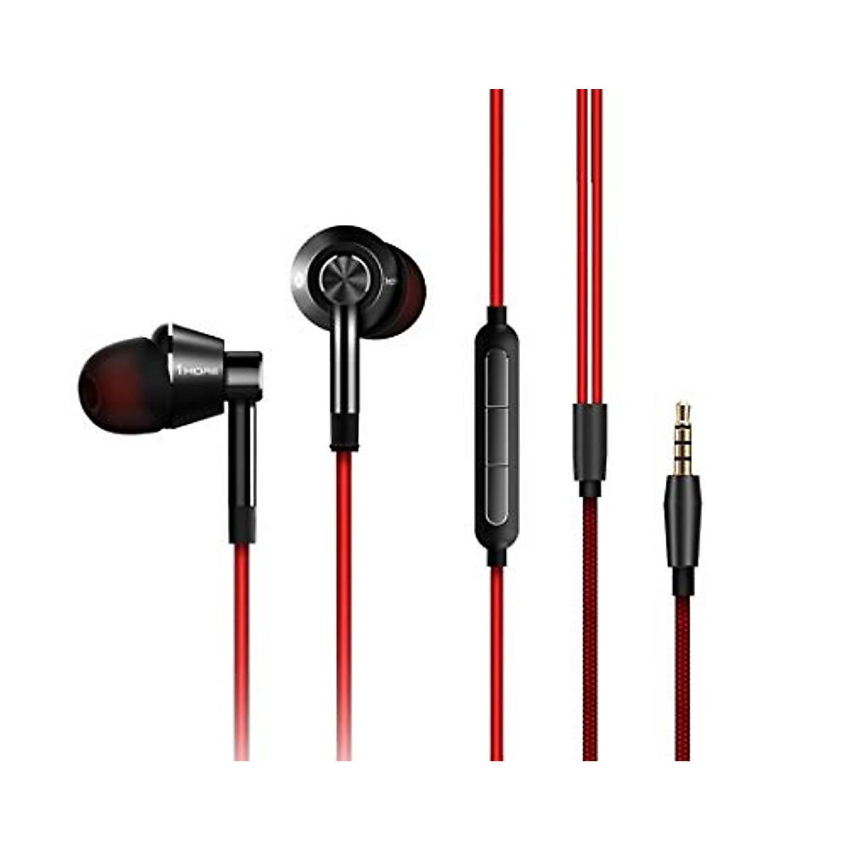 1MORE Dynamic Driver In-Ear Earphones Fashion Headphones with Ergonomic Comfort, Balanced Sound, Tangle-Free Cable, Volume Control, Microphone - 1M301 Black/Red (Renewed)
