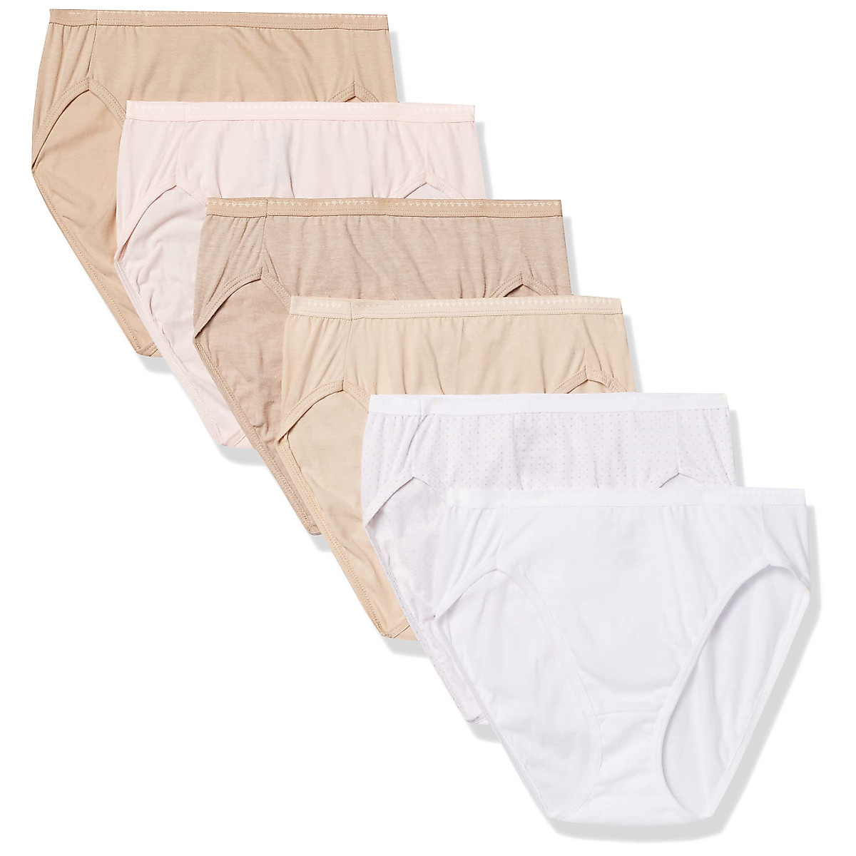 Hanes Ultimate womens 6-pack Breathable Cotton Hi-cut Panty Briefs, Soft Taupe, White, Nude, Light Buff, Nude Heather, Sugar Flower Sweet Dot, 9 US
