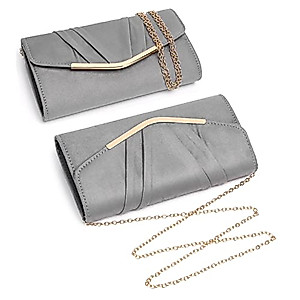 DETARA Women Evening Bag Suede Pleated Clutch Purse Envelope Clutches Wedding Party Bridal Purse (Grey)