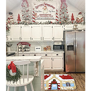 Estmy Cute Gingerbread House Christmas Rug for Bathroom Kitchen Decorations Festive Seasonal Holiday Sweet Candyland Bedroom Accent Rugs, Non-Slip Plush 24''W x 31''L Indoor Rugs