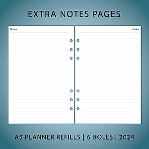 2024 Planner Refills - Weekly and Monthly Appointment Book Inserts, Tabbed, 6 Holes, A5 Size