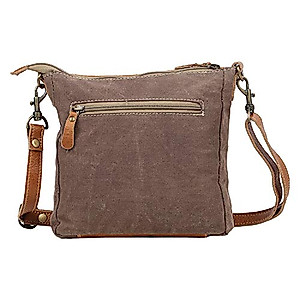 Myra Bag Dizzy Circle Upcycled Canvas & Leather Small Crossbody Bag S-1556, Brown,