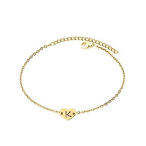 Dainty Heart Initial Bracelet For Women Girls,Classic 14K Gold Plated Chain Letter Charm Bracelet for Women Jewelry Gift