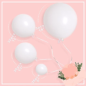 MOMOHOO White Balloons Different Sizes - 100Pcs 5/10/12/18 Inch Birthday Party Balloons, Pearl White Latex Balloons, Matte White Balloons Garland Kit, Pastel White Wedding Ballons Anniversary Balloons
