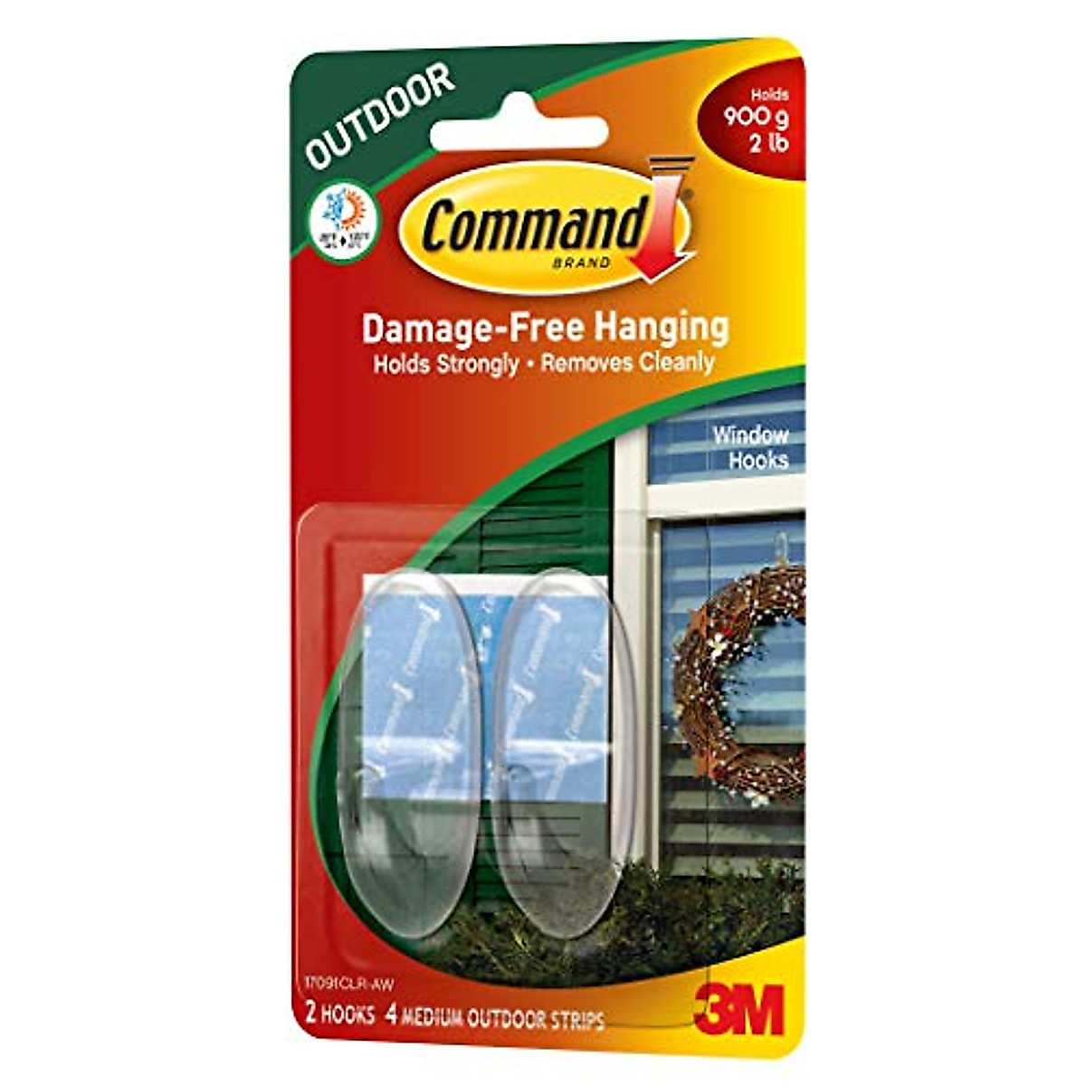 Command Strips 17091CLR-AW Medium Clear Outdoor Window Hooks 2 Count