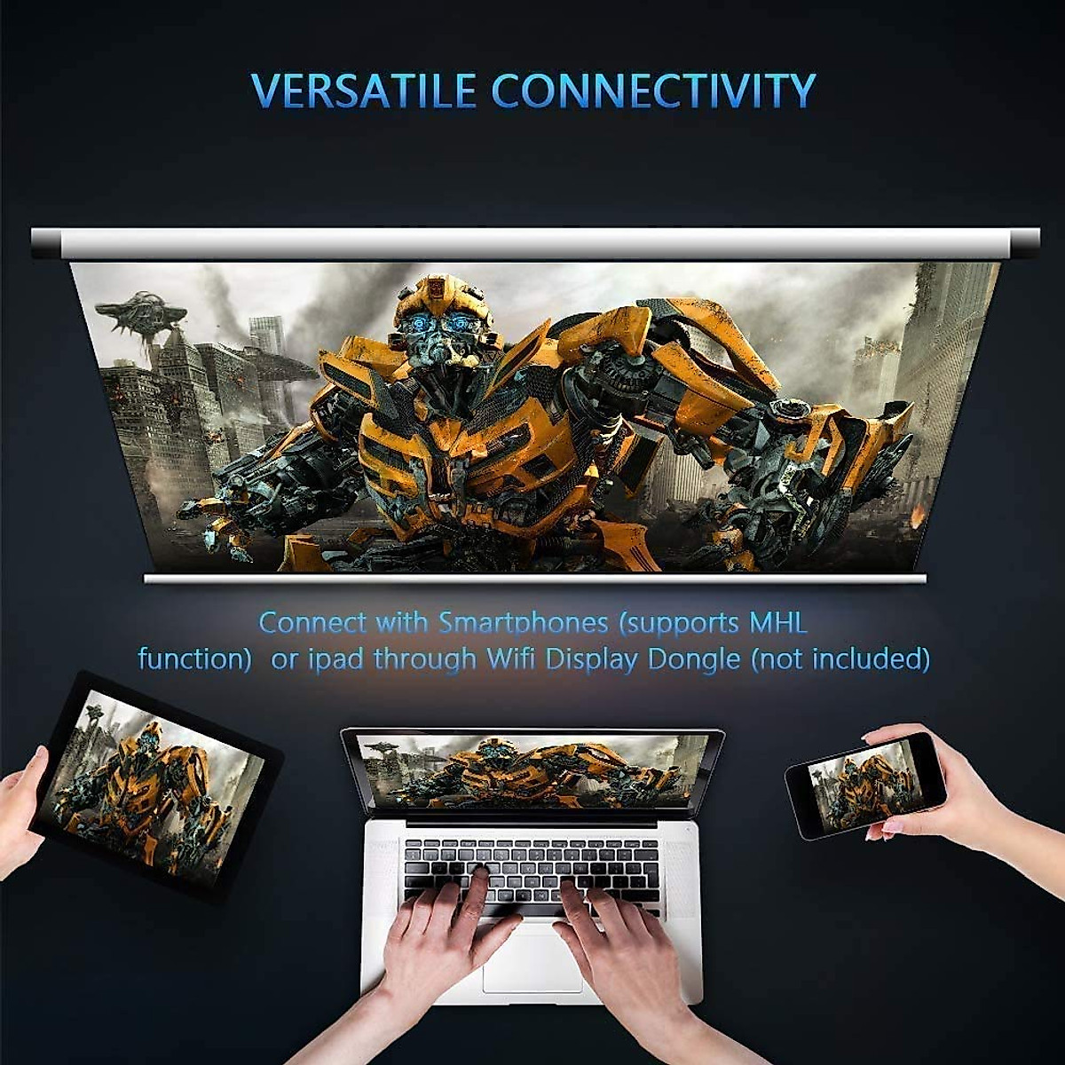 JIFAR HD Projector with WiFi and Bluetooth, 5G WiFi Native 1080P 12000L Outdoor Projector Support 4K 450" Display, Mini Portable Movie Projector, for PPT, Dolby, TV, VGA, Laptop, iOS & Android Phone