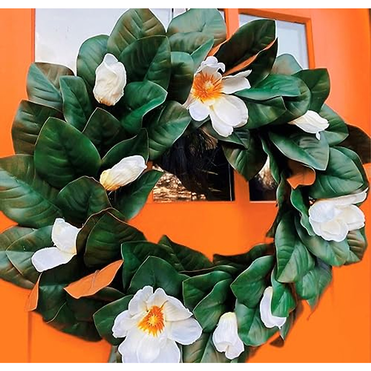 Haute Decor Southern Magnolia Leaves and Blooms on Natural Grapevine Wreath - Large 24 inch Magnolia Wreath for Front Door - Front Door Wreath for Spring, Summer, Fall