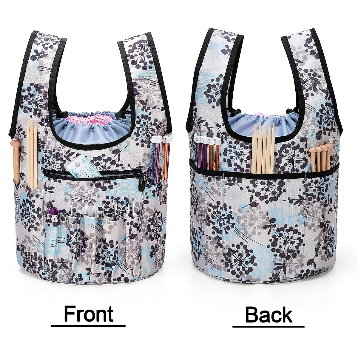 CURMIO Knitting Tote Bag, Yarn Project Wristlet Bag with Drawstring for Knitting Needles, Crochet Hooks and Supplies, Dandelion (Bag Only)