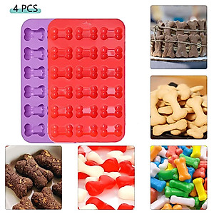 PIVHWIR Bone Silicone Molds, Food Grade Non-Stick Silicone Molds for Chocolate, Candy, Dog Treats, Jelly, Ice Cube ( 4 PCS, Red+Purple )