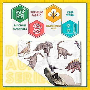 Dinosaur Blanket for Boys，Jurassic World Adults Dino Blanket，Soft Cozy Warm Throw Fleece Blanket for Couch Sofa Bed (Dinosaurs White, 60" L x 50" W)
