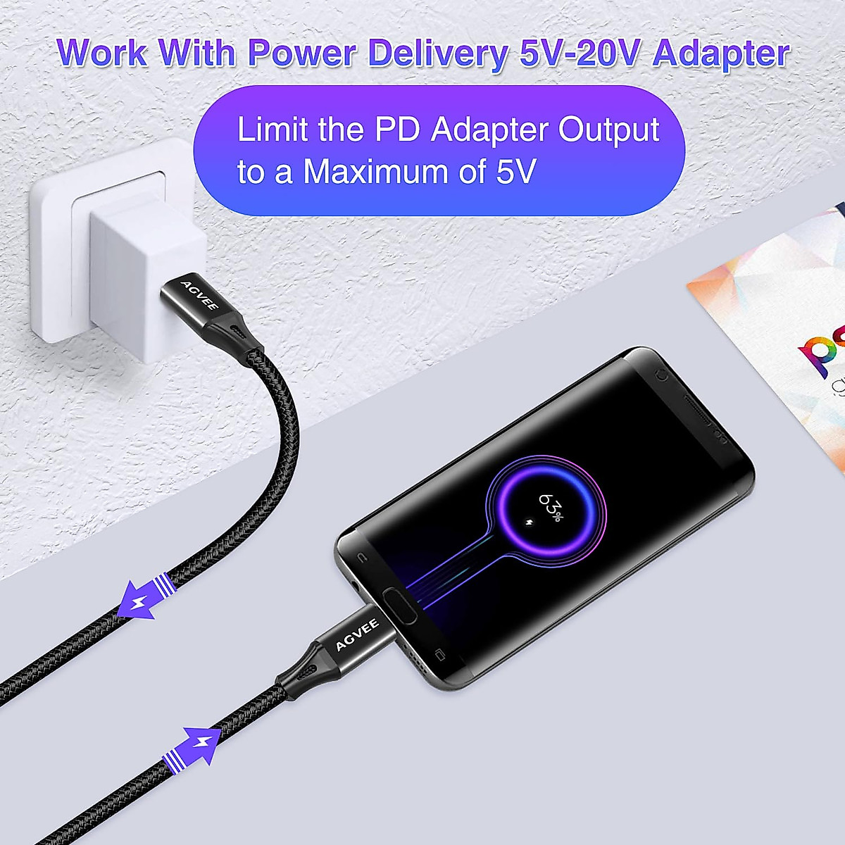 AGVEE 2 Pack 3ft USB-C OTG to Micro USB Cable, Braided Charger Data Sync Cord Charging Wire Adapter for Samsung Galaxy S7 S6, J7, J3, LG, PS4, Kindle, PS4 Xbox Controller, Android Phone, Black