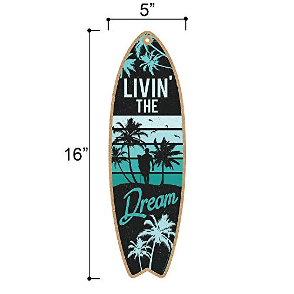 Honey Dew Gifts Livin’ The Dream, 5 inch by 16 inch Surfboard, Wood Sign, Tiki Bar Decoration, Beach Themed Decor, Decorative Wall Sign, Home Decor