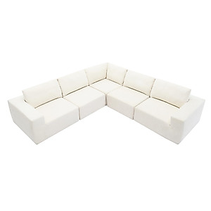 DEINPPA Minimalist Style Modular Sectional Sofa, Terry Cloth Fabric L Shape Cloud Couch, Sleeper Sofa Bed for Living Room, No Assembly Require-Beige