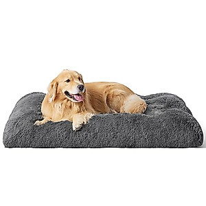 Bedsure Extra Large Dog Bed Washable, Plush Calming Dog Crate Beds for Large Breed, Fulffy Dogs Sleeping Mat, Anti-Slip Pet Kennel Pad, 41" x 29", Dark Grey