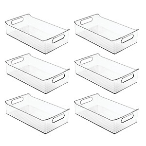 mDesign Small Plastic Nursery Storage Container Bins with Handles for Organization in Pantry, Cabinet, Closet or Cubby Shelves - Organizer for Baby Food, Bibs, Formula, and Burp Cloths - 6 Pack, Clear