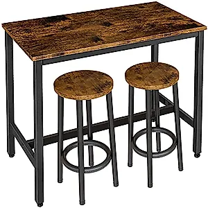Hooseng Bar Table Set, 47" Pub Table High Table, Counter Dining Table with 2 Stools, 3 Piece Rectangle Kitchen Table Set Breakfast Bar Table for 2 Ideal for Kitchen, Living Room, Rustic Brown