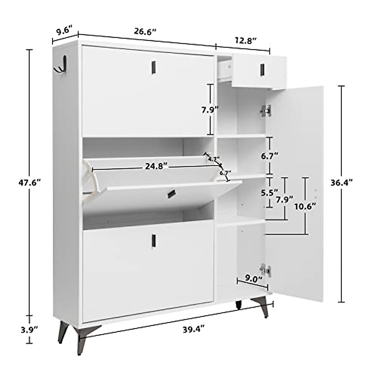 ARTETHYS Shoe Cabinet-Freestanding Shoe Storage Cabinet 22 Pair Shoe Rack Storage Organizer with 3 Flip Drawers-White Modern Shoe Organizer Cabinet with Doors for Entryway