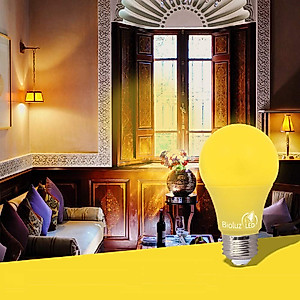 Bioluz LED Yellow Light Bulbs 60W Replacement Non-Dimmable A19 LED Bulbs 4-Pack