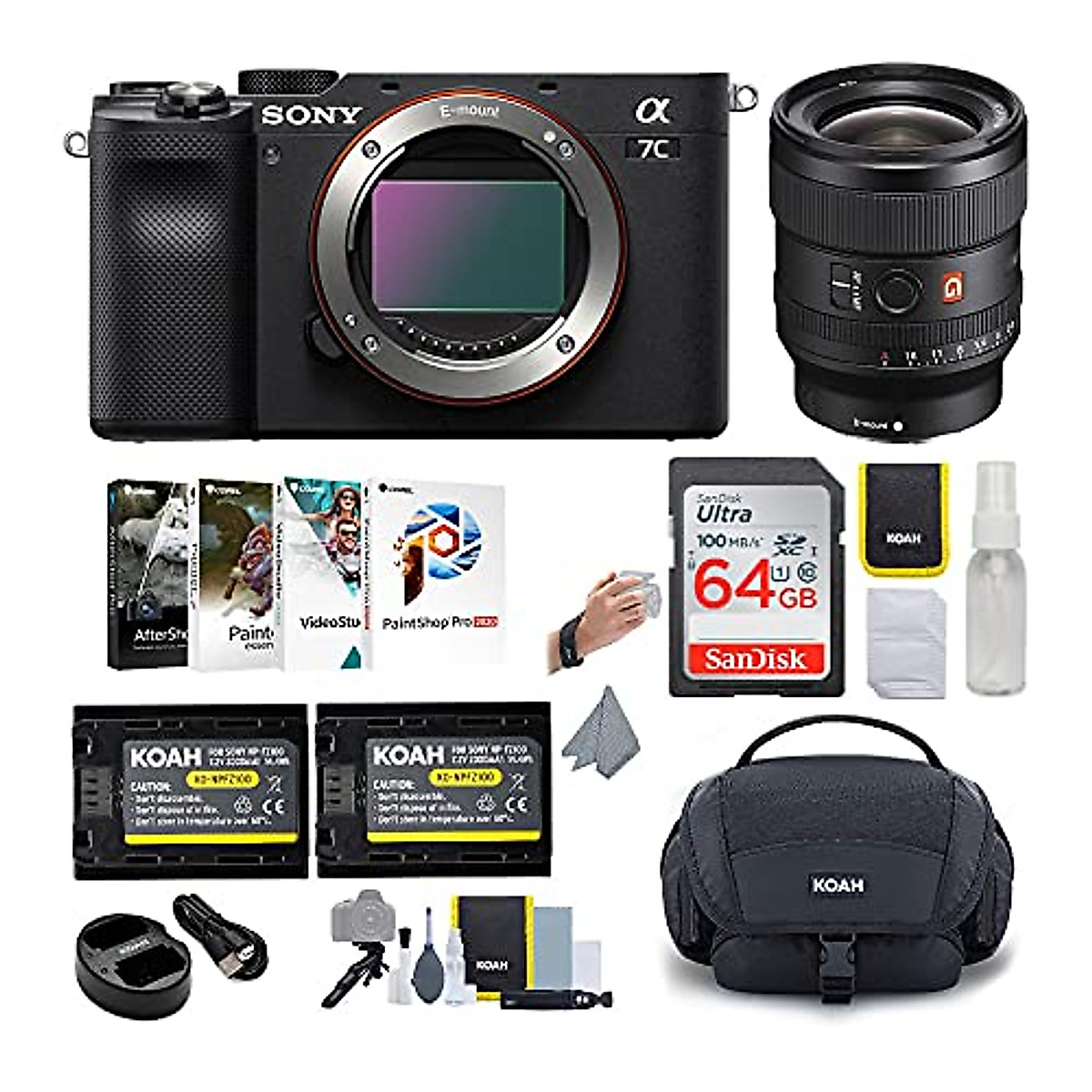 Sony Alpha a7C Full-Frame Compact Mirrorless Camera (Black) Bundle with FE 24mm f/1.4 GM Lens (6 Items)