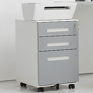 GOOGIC 3-Drawer Mobile File Cabinets, Rolling Metal Vertical Filing Cabinet for Legal & Letter File Anti-tilt Design with Lock Fully Assembled Except Wheel, Gray&White(Style 3)