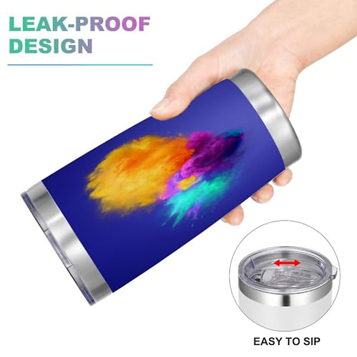 Jesmacti 20Oz Tumbler for Men Yellow Agua Violet Powder Blue Freeze Motion Powder Exploding Funny Coffee Tumbler Vacuum Insulated Coffee Mug for Dorm