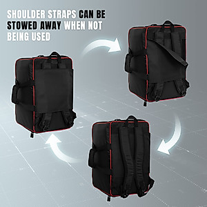 JDM LAB Board Game Bag Carrier Duffel/Backpack - Padded Shoulder Strap, Multiple Zippered Pockets, Water-Resistant, 47L Storage (Black/Black)