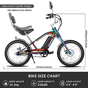 JOYSTAR 20" Electric Bike, Motorcycle Ebike with 250W Brushless Motor, 20"x3.0" Fat Tire Cruiser E-Bike for Adults, Chopper Style Electric Bicycle