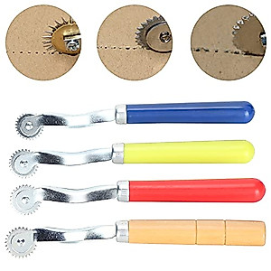 4Pcs Tracing Wheel Wooden Sewing Tools Marking & Tracing Tools Plastic Handle Stitch Marking Spacer for Sewing Patterns Wheel Sewing Tool with Packaging Bag Leather Paper Cloth