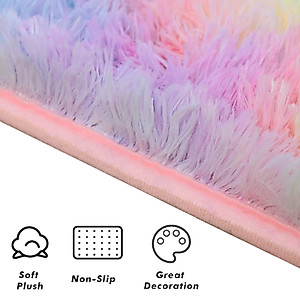 Softlife Area Rug for Bedroom, 4x6 Feet Plush Fluffy Rug for Living Room, Tie-Dyed Rainbow Shag Rug for Aesthetic Room Decor, Ultra Soft Modern Fuzzy Faux Fur Carpet for Kids Nursery Room Dorm