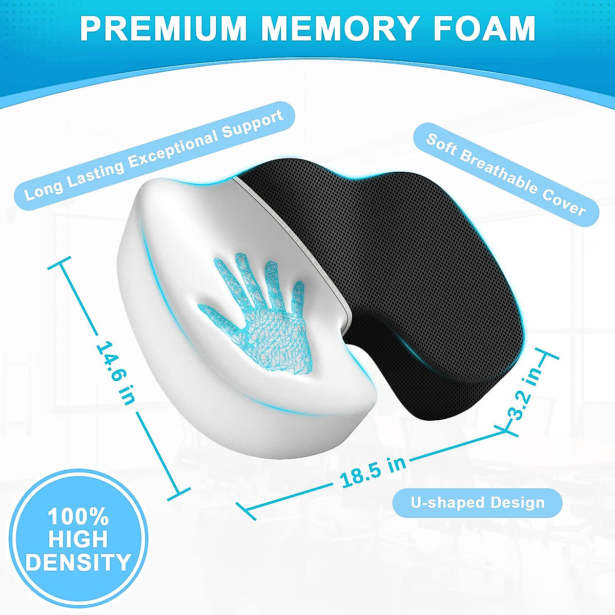 TPE Memory Foam Seat Cushion - Car Gel Seat Cushion,Office Chair Cushion for All-Day Sitting Support, Coccyx, Sciatica Pain Relief Pillow for Desk Chair, Ideal for Office Chair, Home and Wheelchair