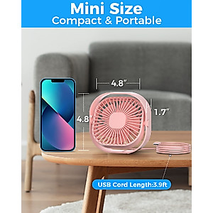 RJVW Small USB Desk Fan,3 Speeds Portable Table Fan, 4 inch Personal Mini Fan,Small Cooling Fan by USB Plug In, 360°Rotatable Desktop Fan for Home Office Bedroom Dorm Indoor Outdoor Summer Gift