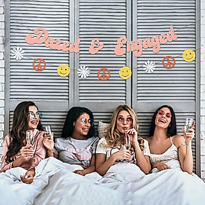 Dazed and Engaged Bachelorette Decorations Bundle with Dazed & Engaged Confused Banner and Groovy Retro Hippie Daisy, Peace Sign, and Smiley Face Garland - 24 piece set