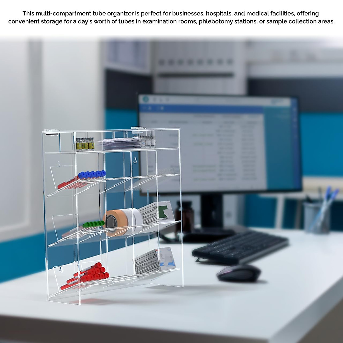 Tube Rack Clear Acrylic 12 Compartment 15.25" x 17.75" Wall Mount with Hanging Hardware or Countertop Clinics Hospitals Food Industry and Pharmaceutical Easy Access Lightweight by Marketing Holders